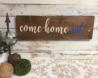 Rustic American flag come home safe painted wood sign | Etsy