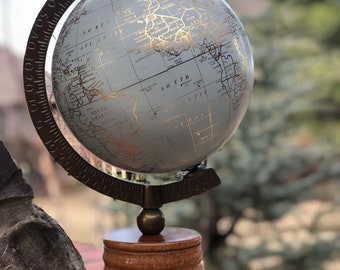 World Globe // Hand Painted Floral Option // Custom Lettering Option