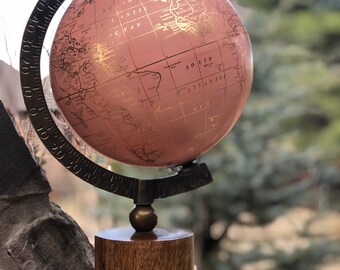 World Globe // Hand Painted Floral Option // Custom Lettering Option