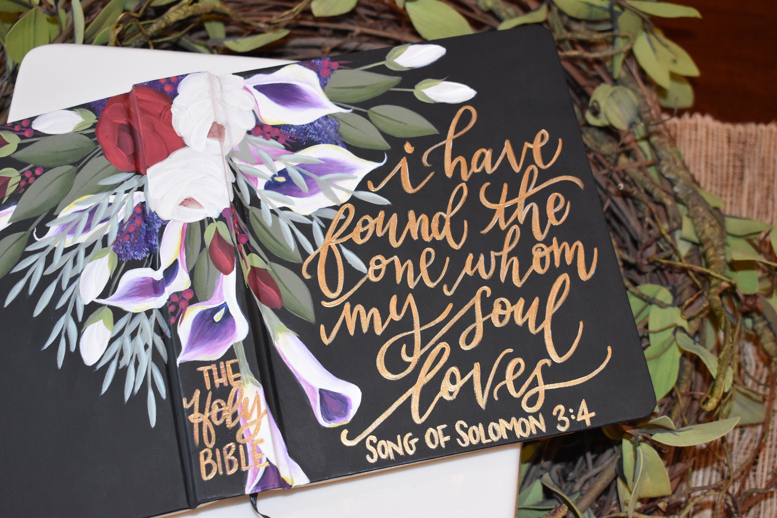 Custom Hand Painted Bible | Specialized Floral Design | Personal Keepsake