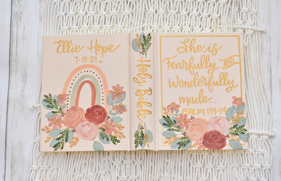 Hand Painted Bible, Boho Rainbow, Specialized Floral Design, Personal ...