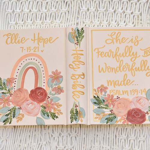 Hand Painted Bible Boho Rainbow Specialized Floral Design - Etsy