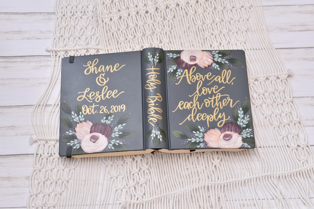 Hand Painted Bible, Wedding Guest Book Alternative, Personal Keepsake ...