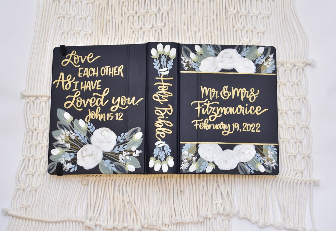 Hand Painted Bible, Wedding Bible, Guest Book, Personalized Keepsake - Etsy