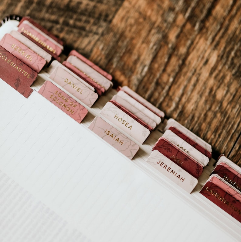 Bible Tabs, Rose Floral, Metallic Gold Lettering, Matte Coated Finish ...