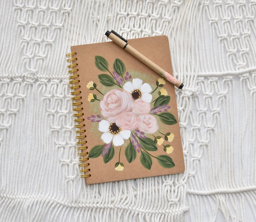 Hand Painted Gold Spiral Writing Journal, Blush Rose - Etsy
