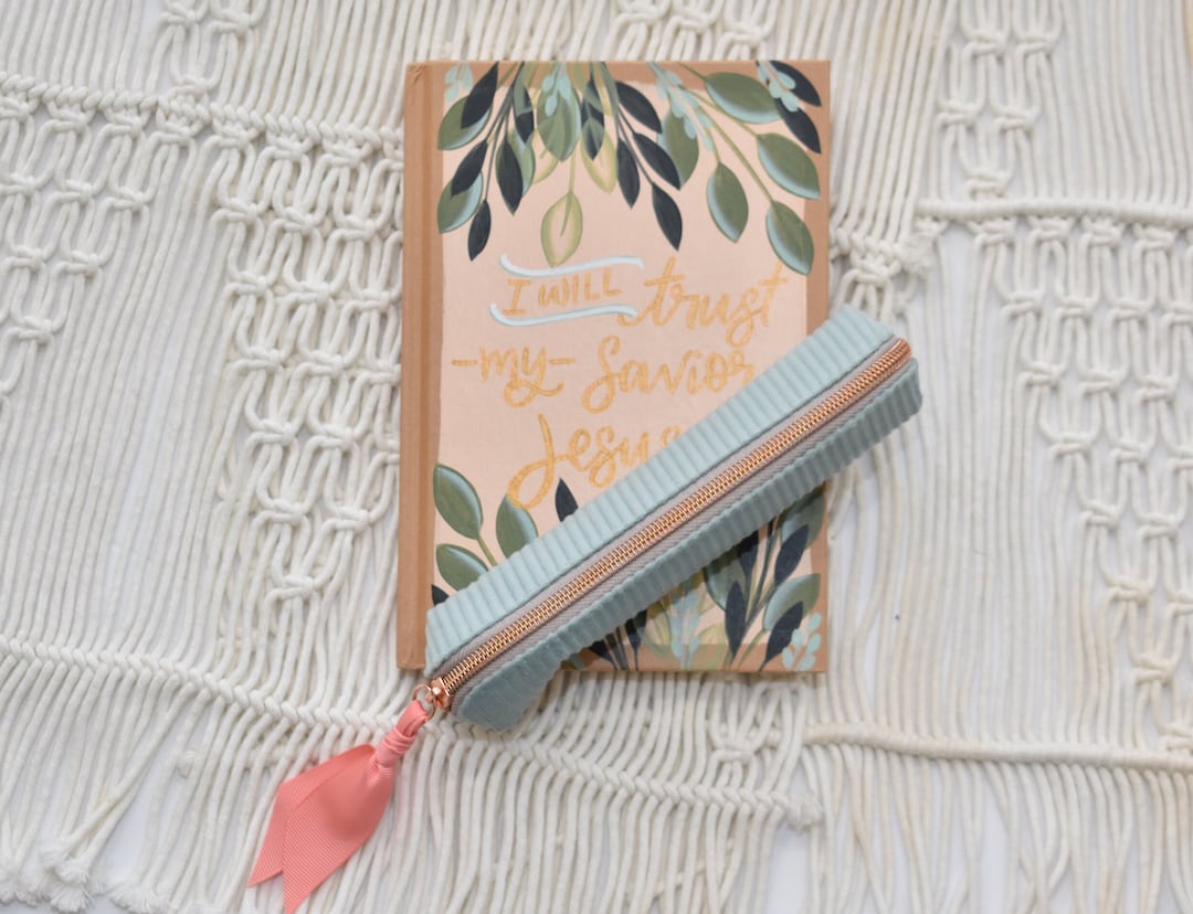 Hand Painted Writing Journal and Mint Pencil Case - Etsy