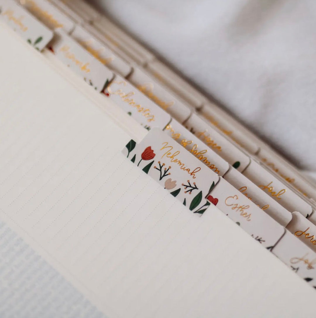 Bible Tabs, Rust Floral, Metallic Gold Lettering, Matte Coated Finish ...