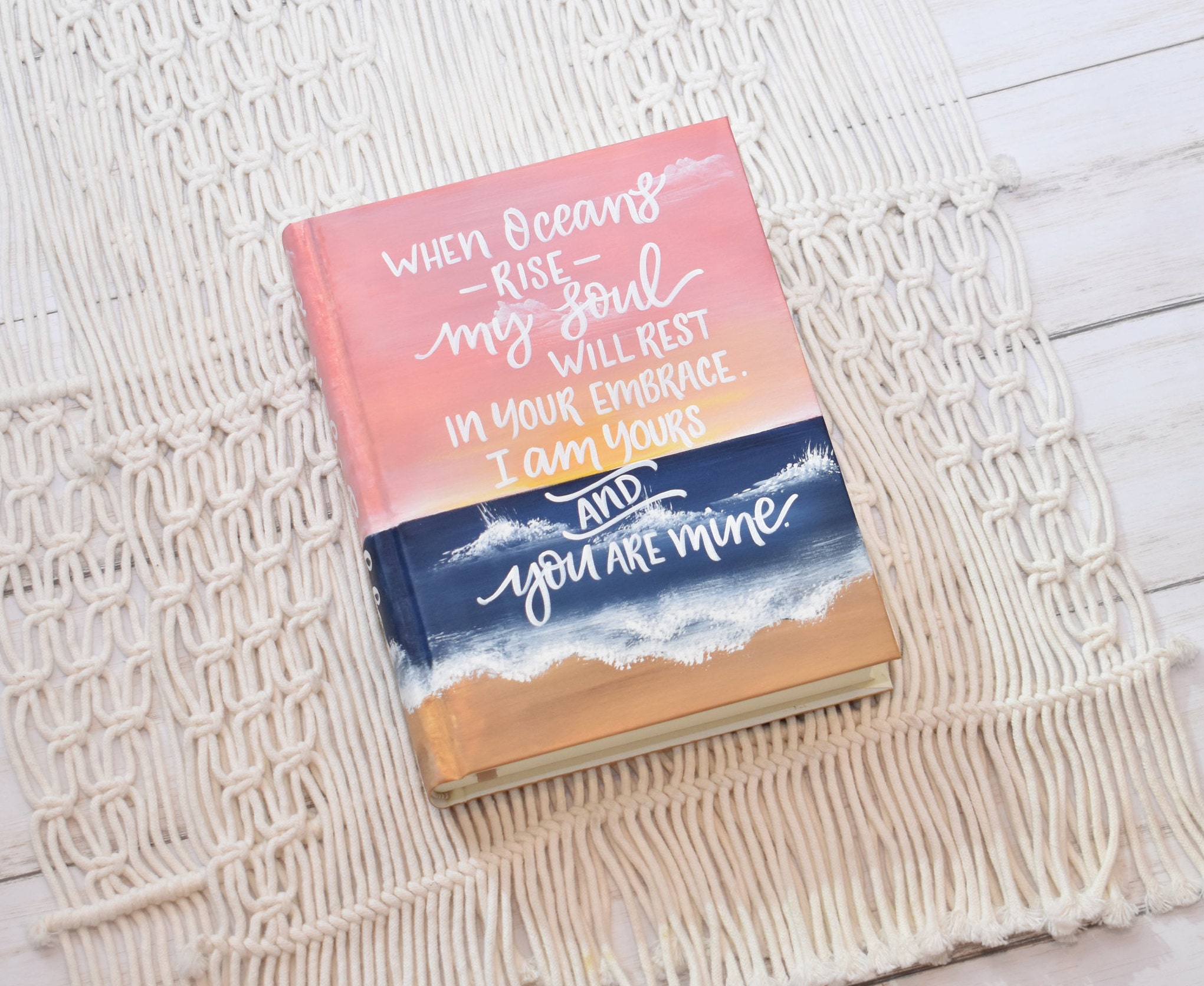 Hand Painted Bible Pink Beach Scene When Oceans Rise | Etsy