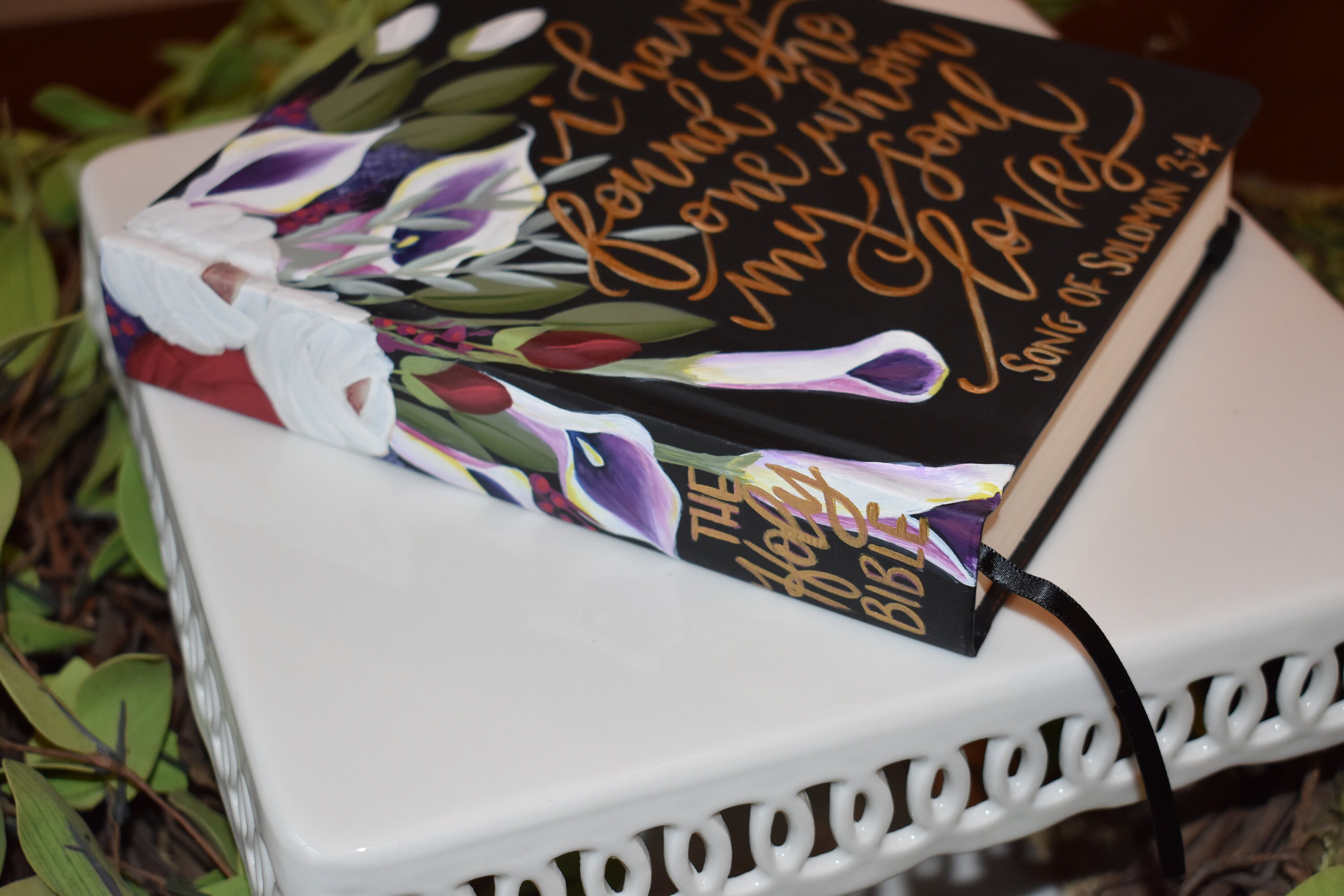 Custom Hand Painted Bible | Specialized Floral Design | Personal Keepsake