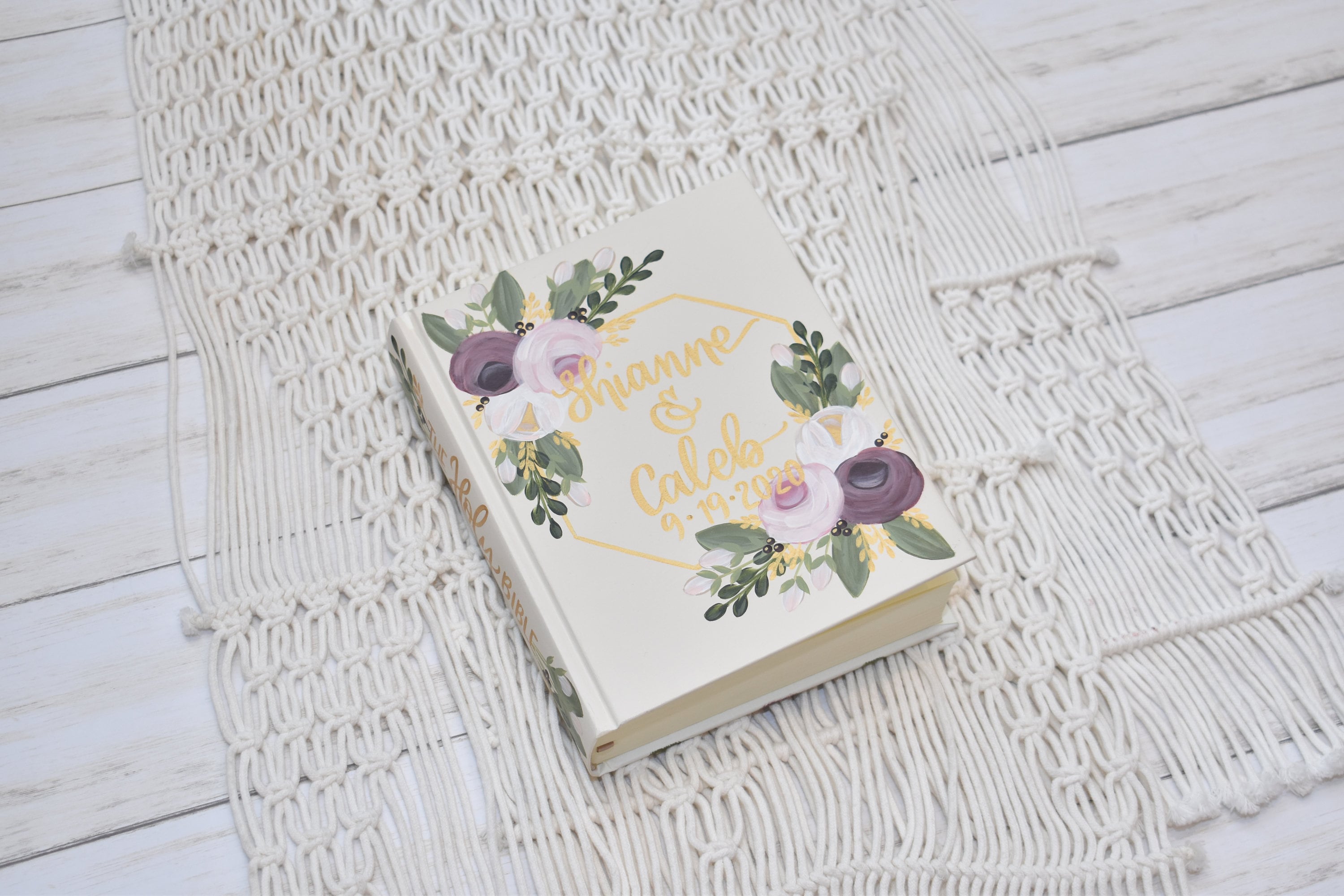 Hand Painted Bible, Family Bible, Wedding Guest Book Alternative, Holy ...