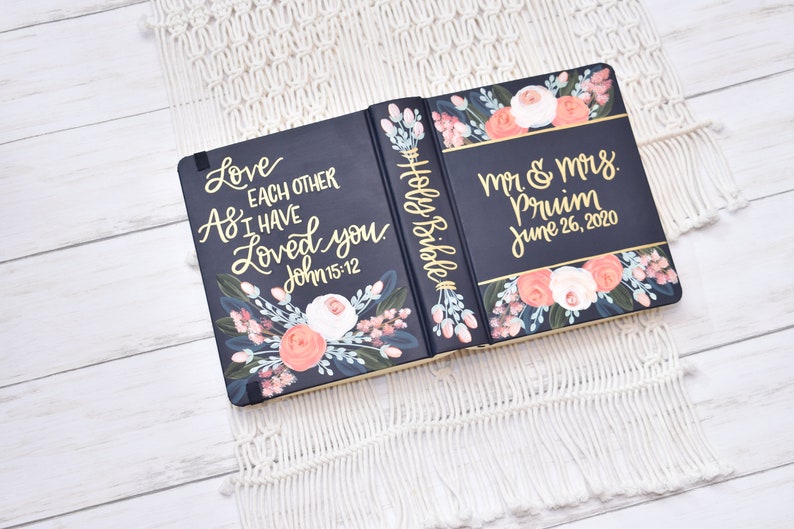 Hand Painted Bible Wedding Bible Guest Book Personalized - Etsy