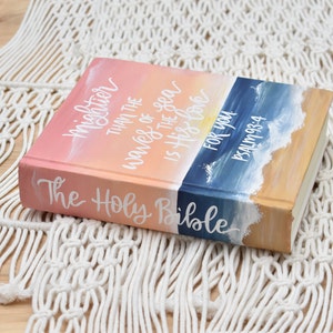 Hand Painted Bible, Pink Beach Scene, Personalized Keepsake - Etsy
