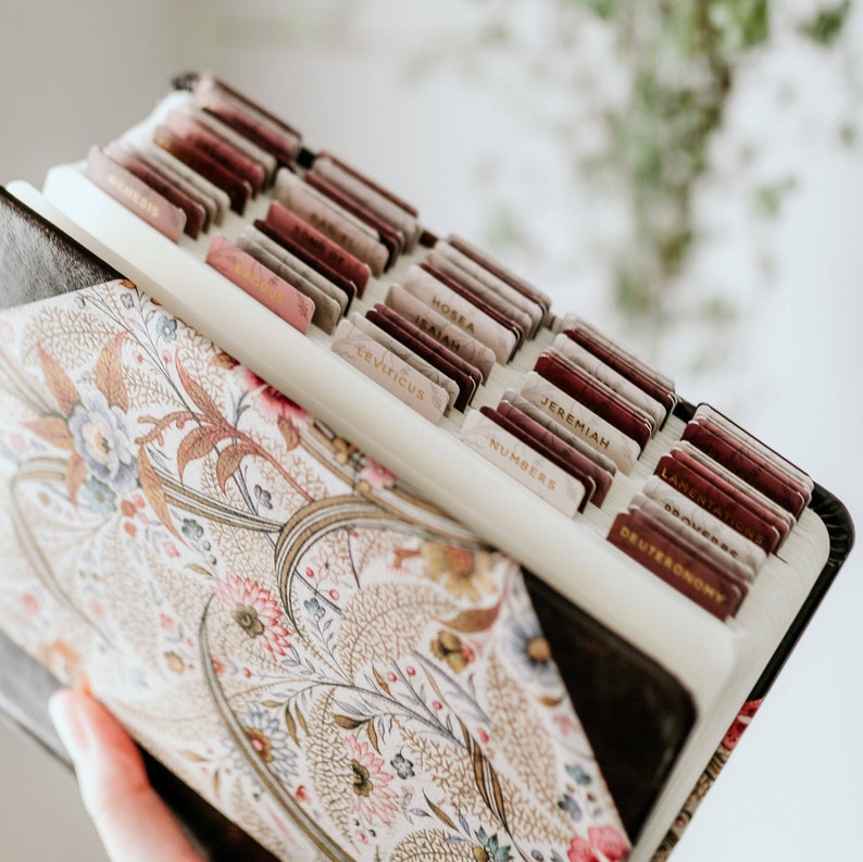 Bible Tabs, Rose Floral, Metallic Gold Lettering, Matte Coated Finish ...