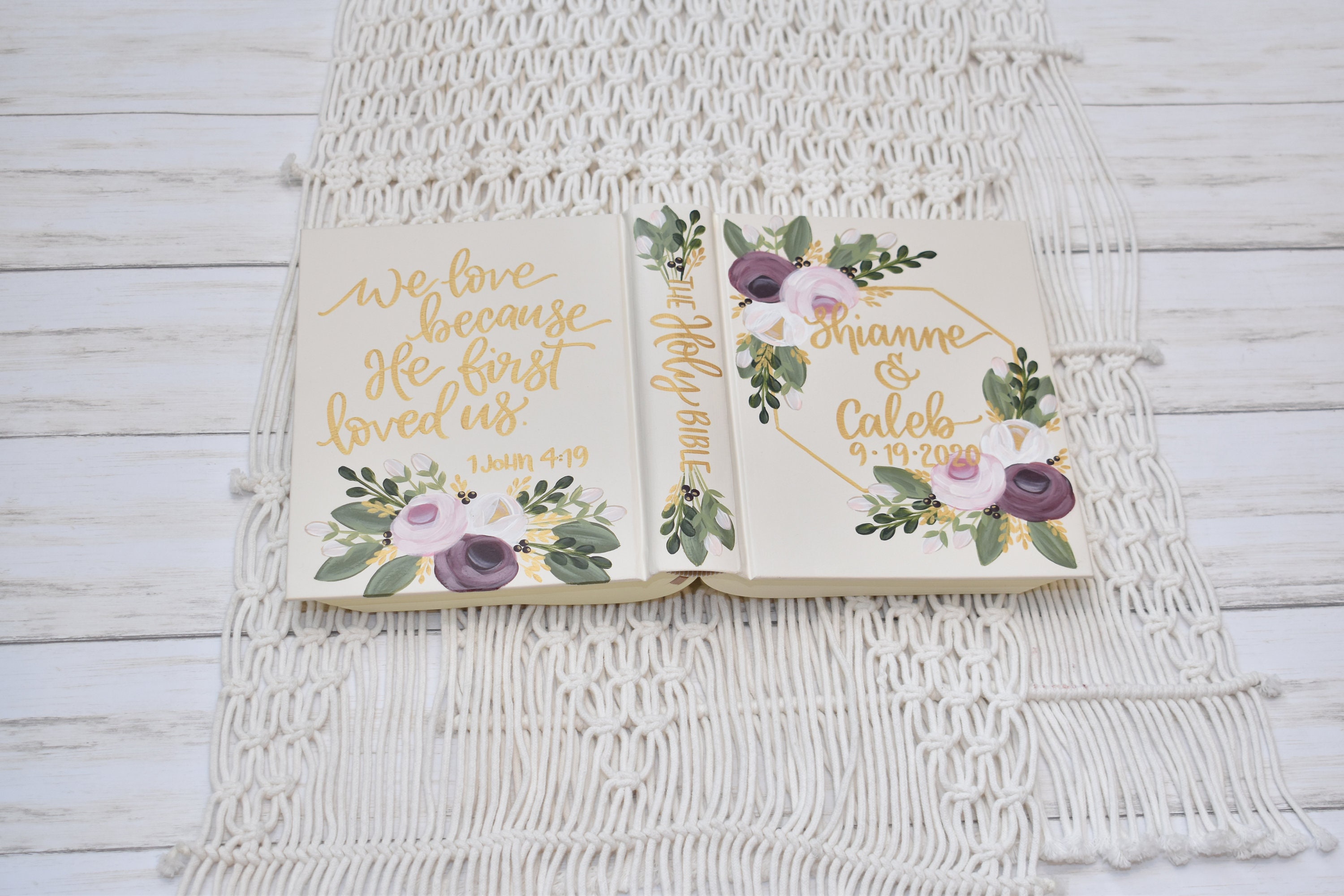 Hand Painted Bible, Family Bible, Wedding Guest Book Alternative, Holy ...