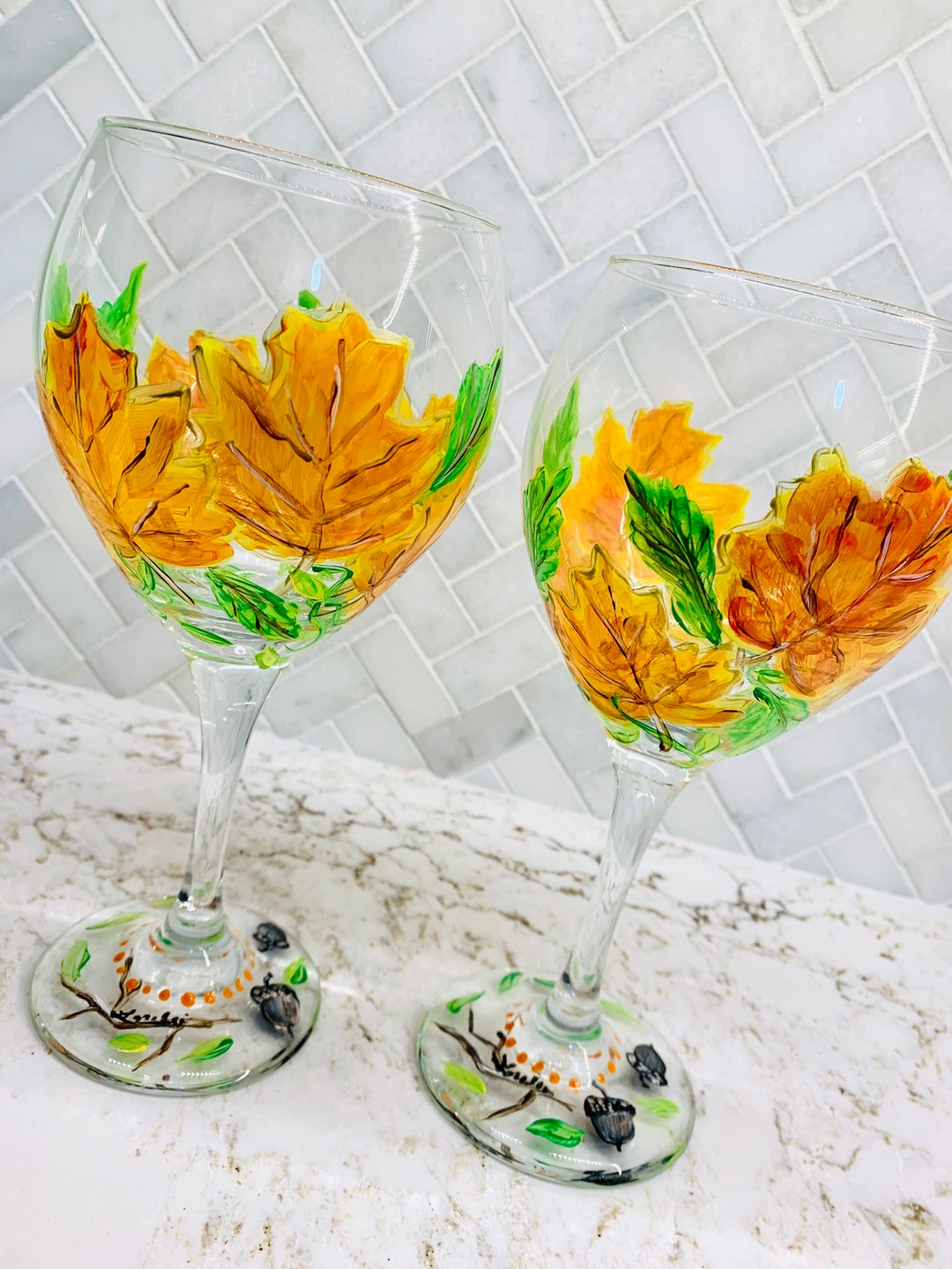 Autumn Leaf 20oz Wine Glass Hand Painted Set of 2 Gifts for Her ...