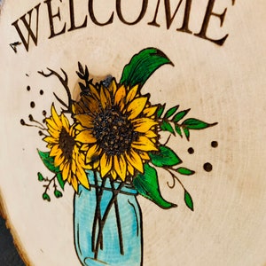 Welcome Sunflower Wood Burning Sign/custom/personalized/live Edge ...