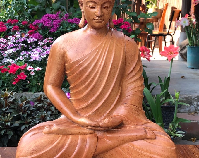 The Wooden Sitting Buddha Statue - Kandahar Style - Etsy