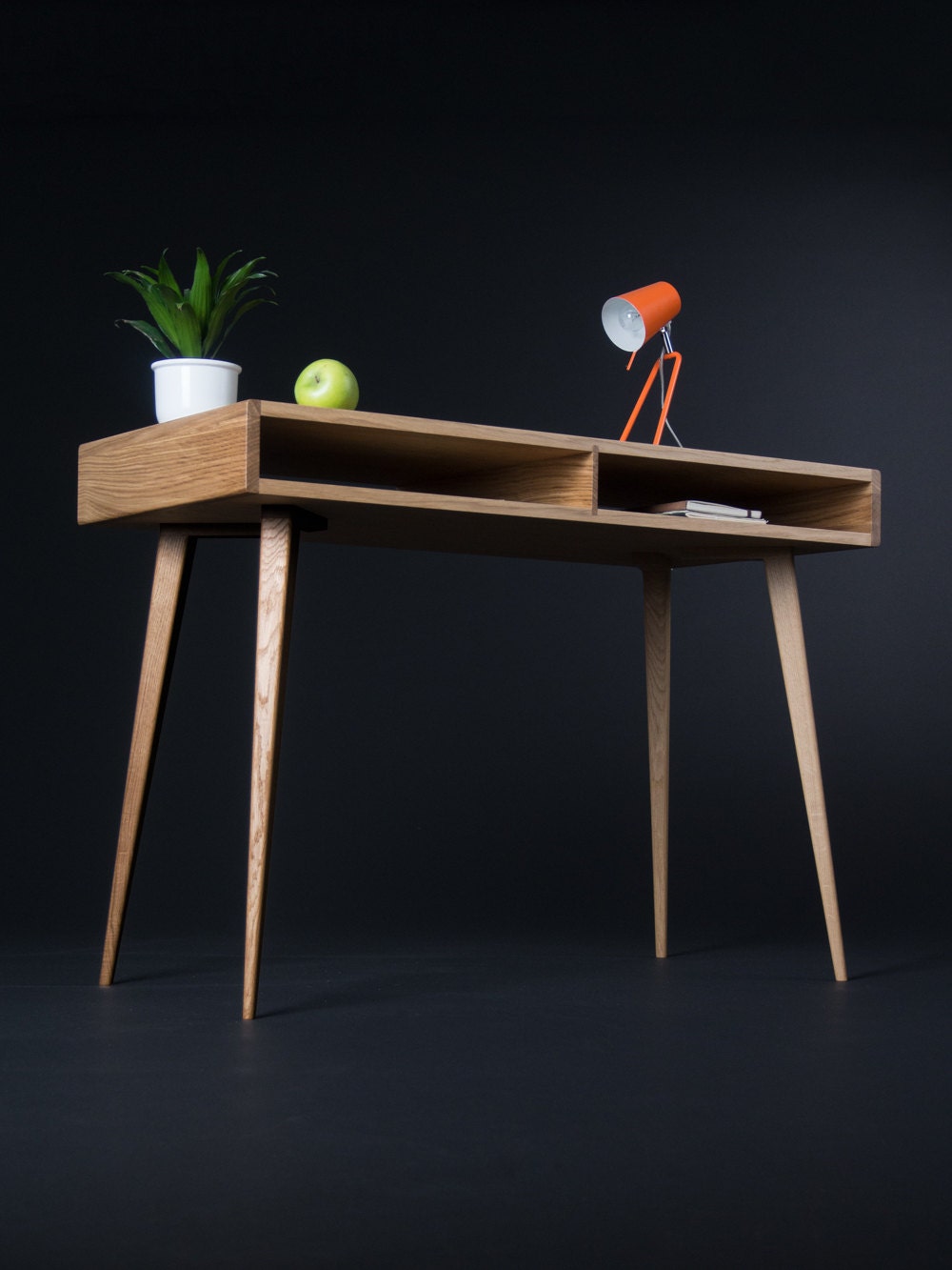 Mid century modern desk computer table bureau open shelf | Etsy