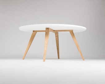 FINN 4 White Round Coffee Table With Solid Oak Legs Scandinavian Design Etsy