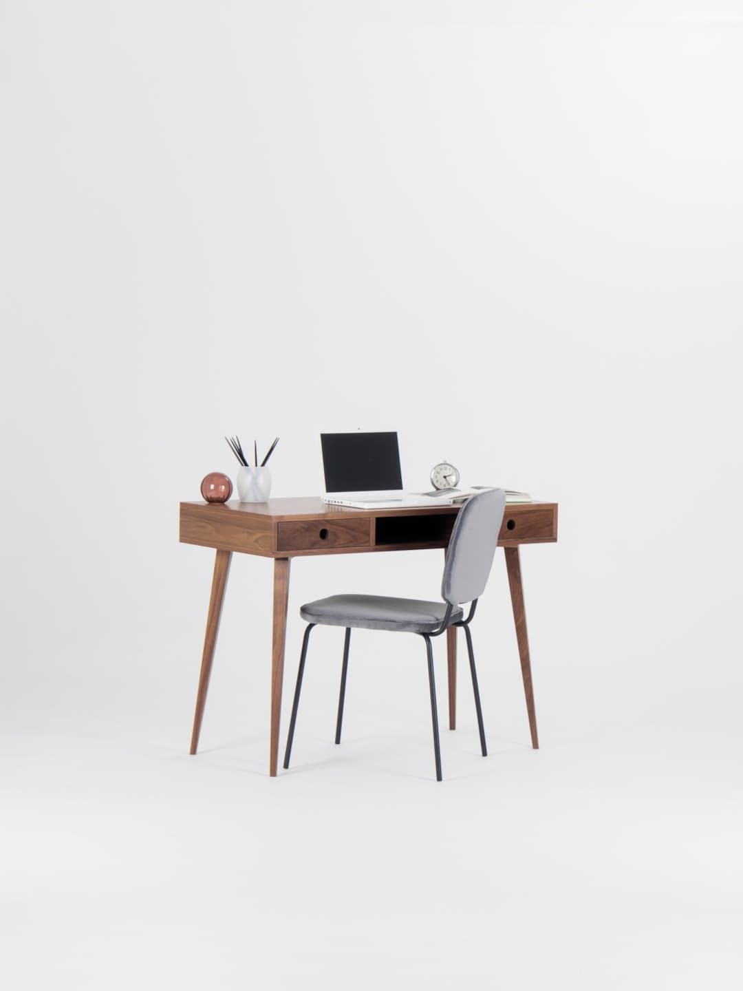 Walnut Desk With Drawers, Bureau, Dressing Table With Storage, Walnut ...