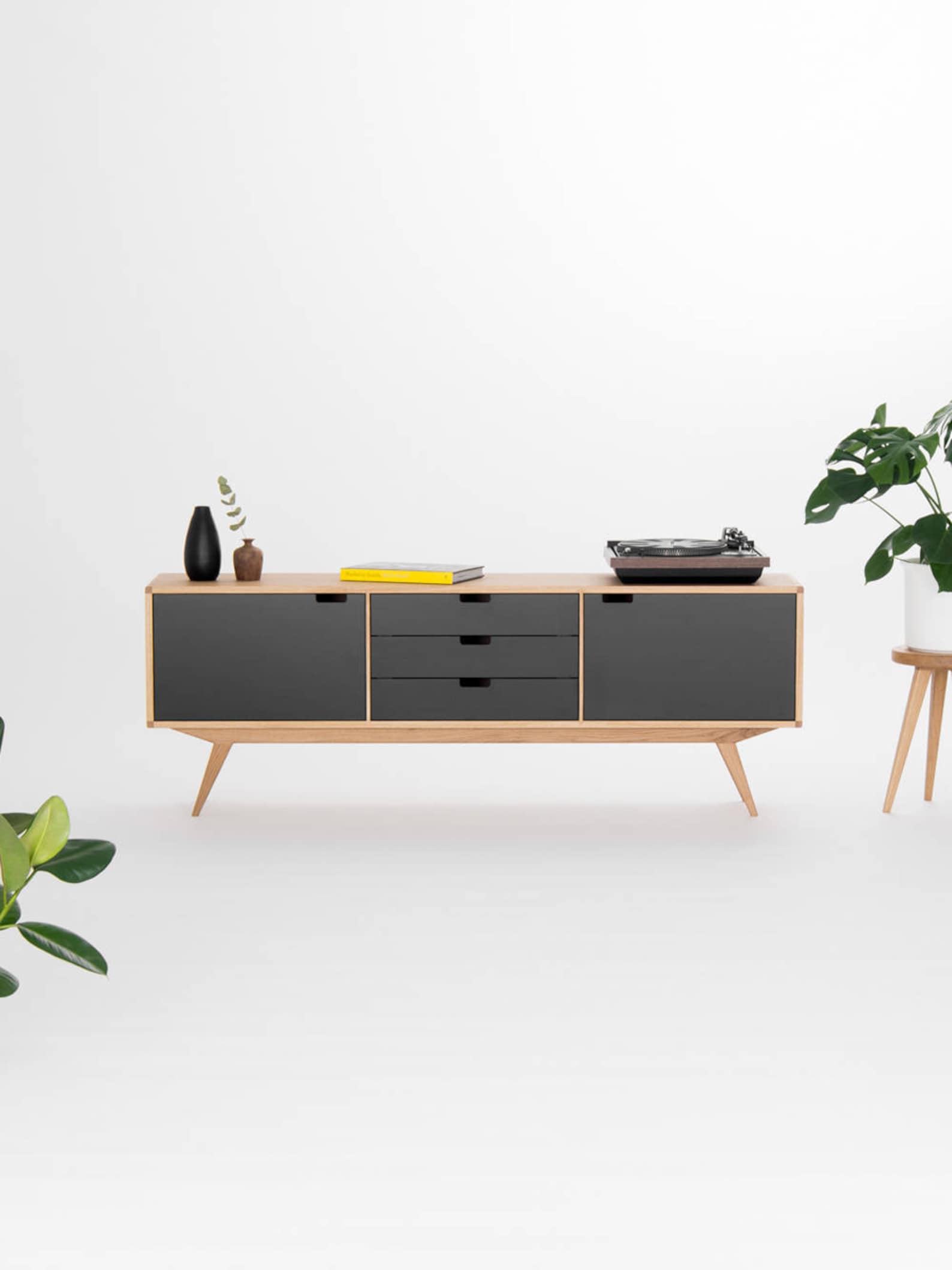 HEIM - Large Modern Black Front Sideboard - Stylish MCM Credenza Buffet ...