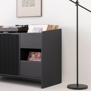 FUSE X – Stylish Black Record Player Stand With Vinyl Storage - Retro ...