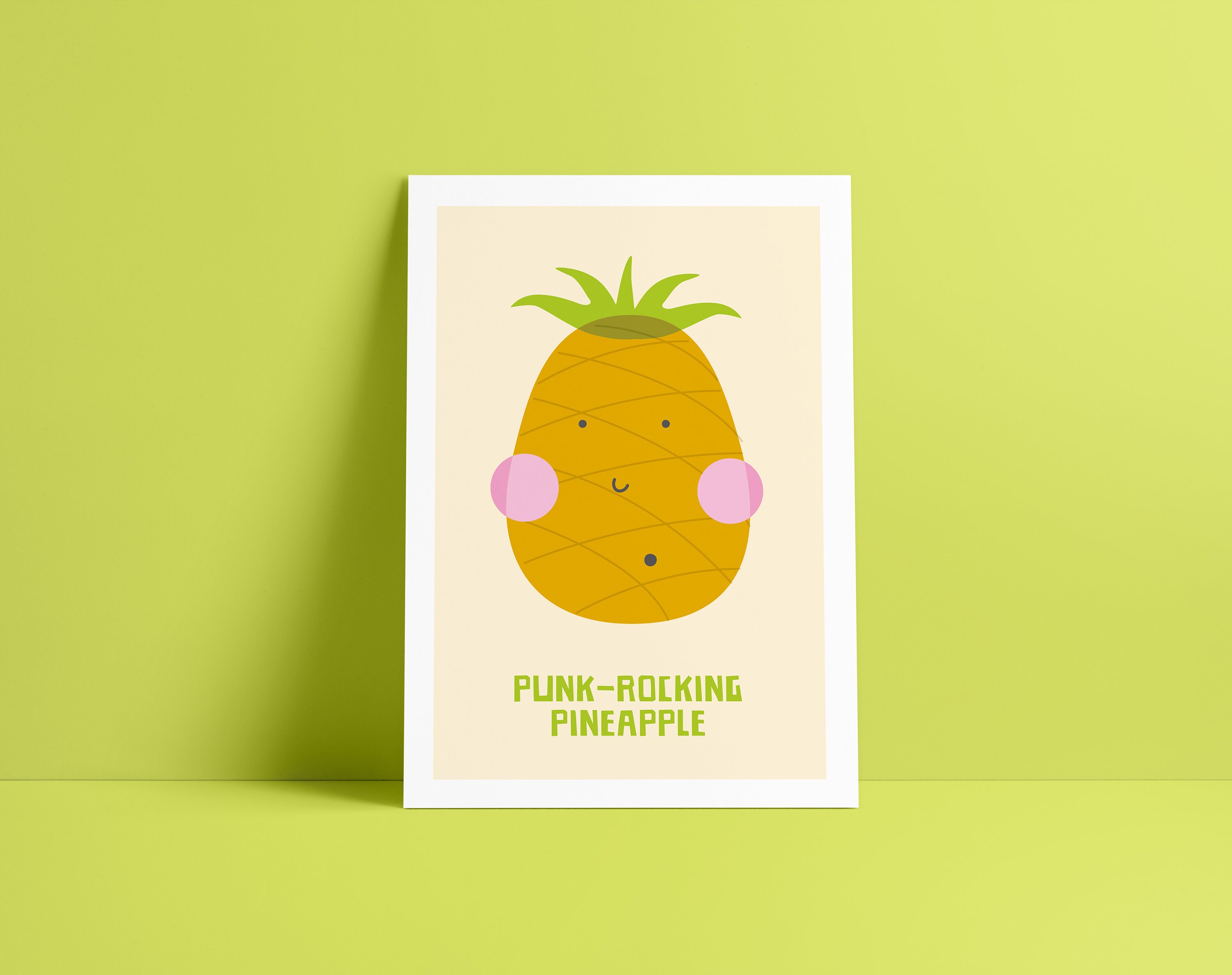 Cute Fruit ‘punk Rocking Pineapple’ Greetings Card Birthday/anniversary ...