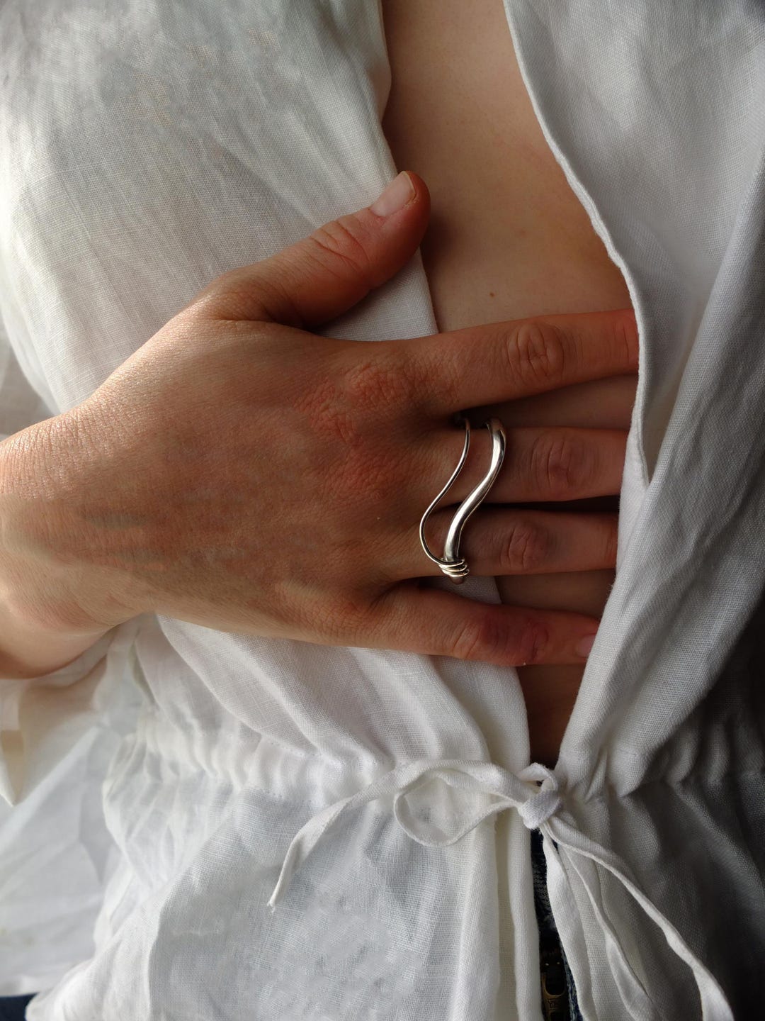 Double Ring, Two Fingers Ring, Sterling Silver, Ring for Two Fingers ...