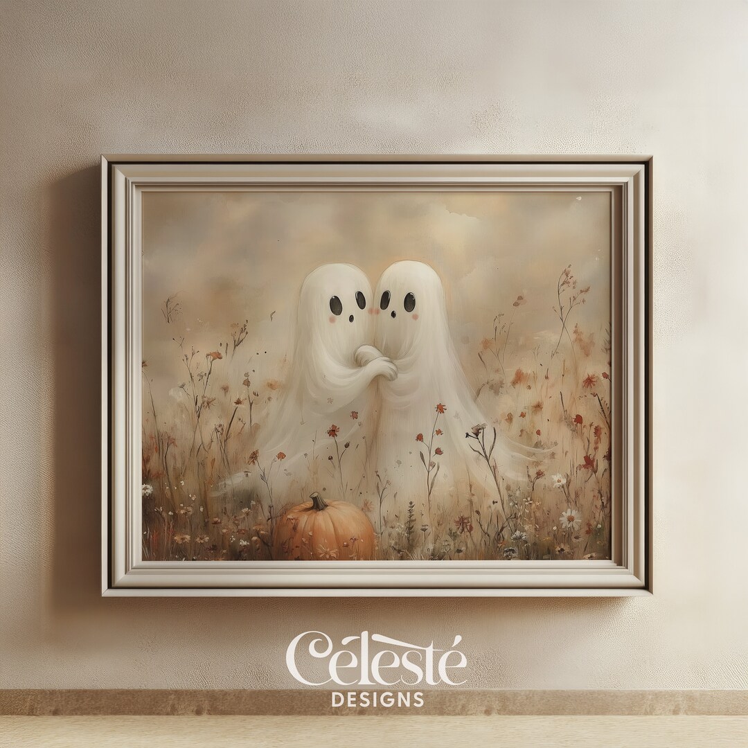 Spooky Ghost Landscape Print: Vintage Halloween Wall Art (digital ...