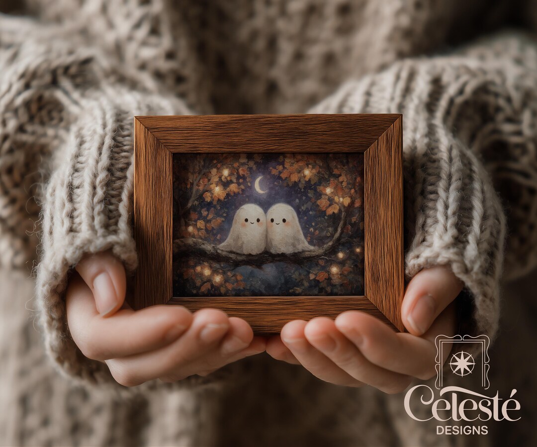 Ghost Couple Wall Art – Cute Halloween Print, Autumn Illustration ...