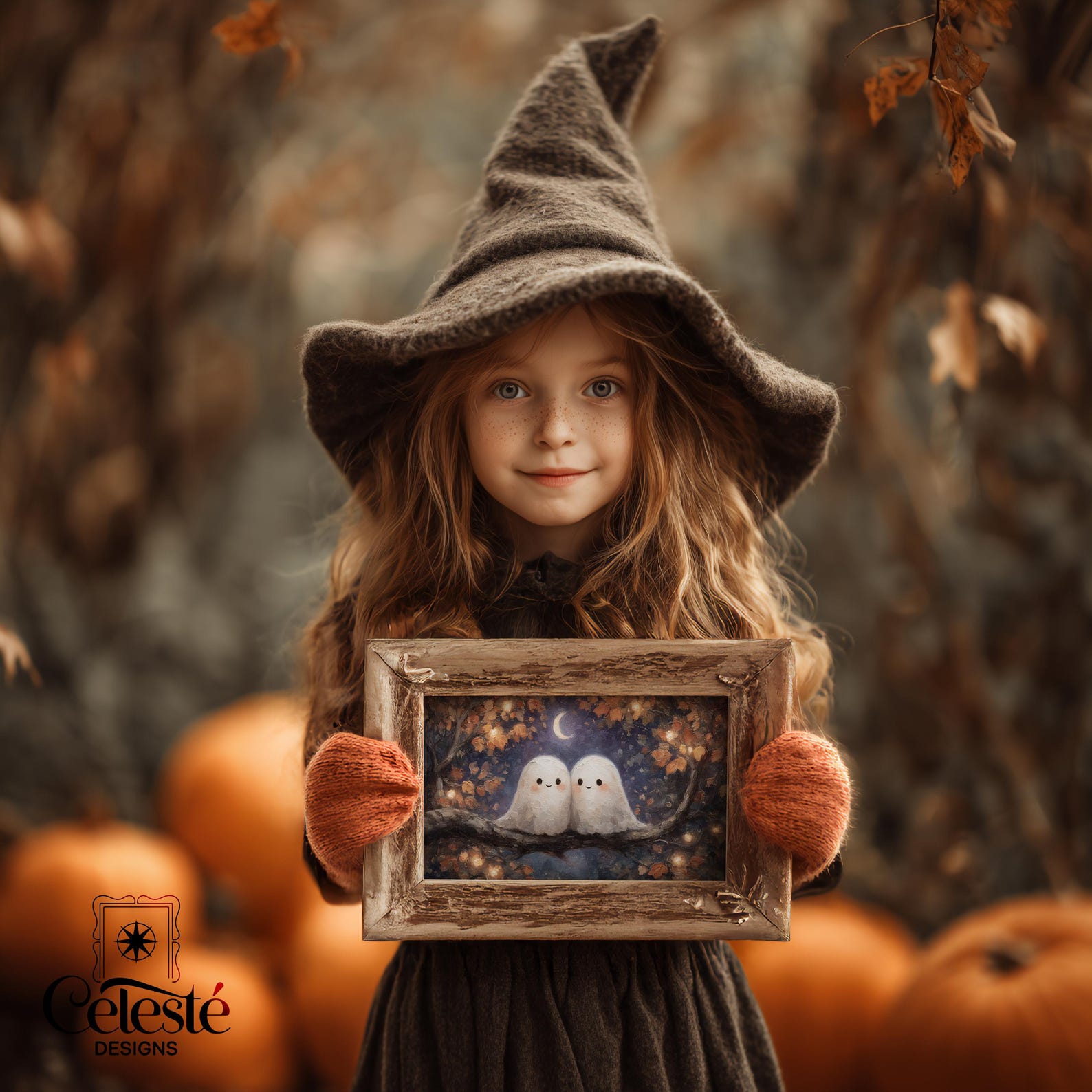 Ghost Couple Wall Art – Cute Halloween Print, Autumn Illustration ...