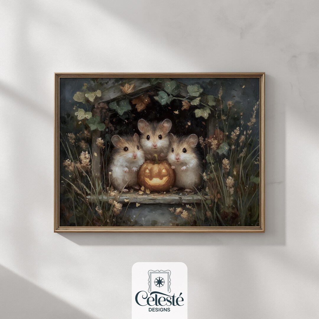 Halloween Mouse Printable Wall Art – Cute Animal Pumpkin Print, Spooky ...