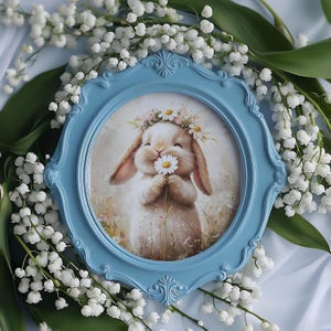 Daisy Crown Bunny Print, Spring Nursery Wall Art, Easter Rabbit Digital ...