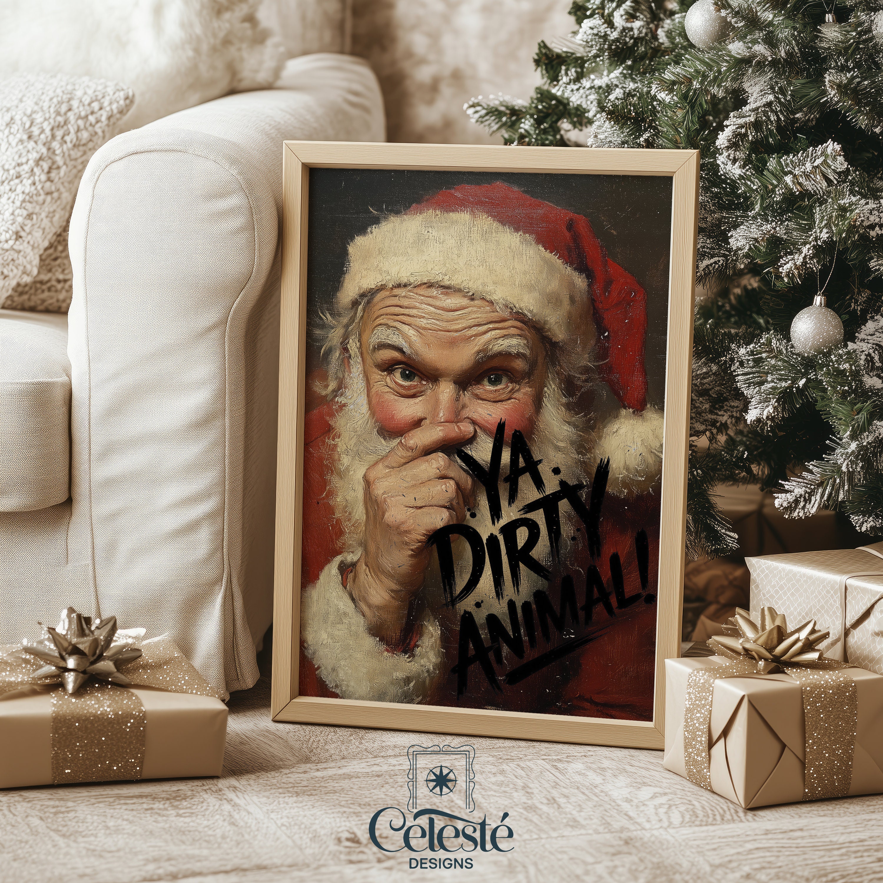 Funny Santa Claus Print: "ya Dirty Animal!" - Vintage Christmas Decor ...
