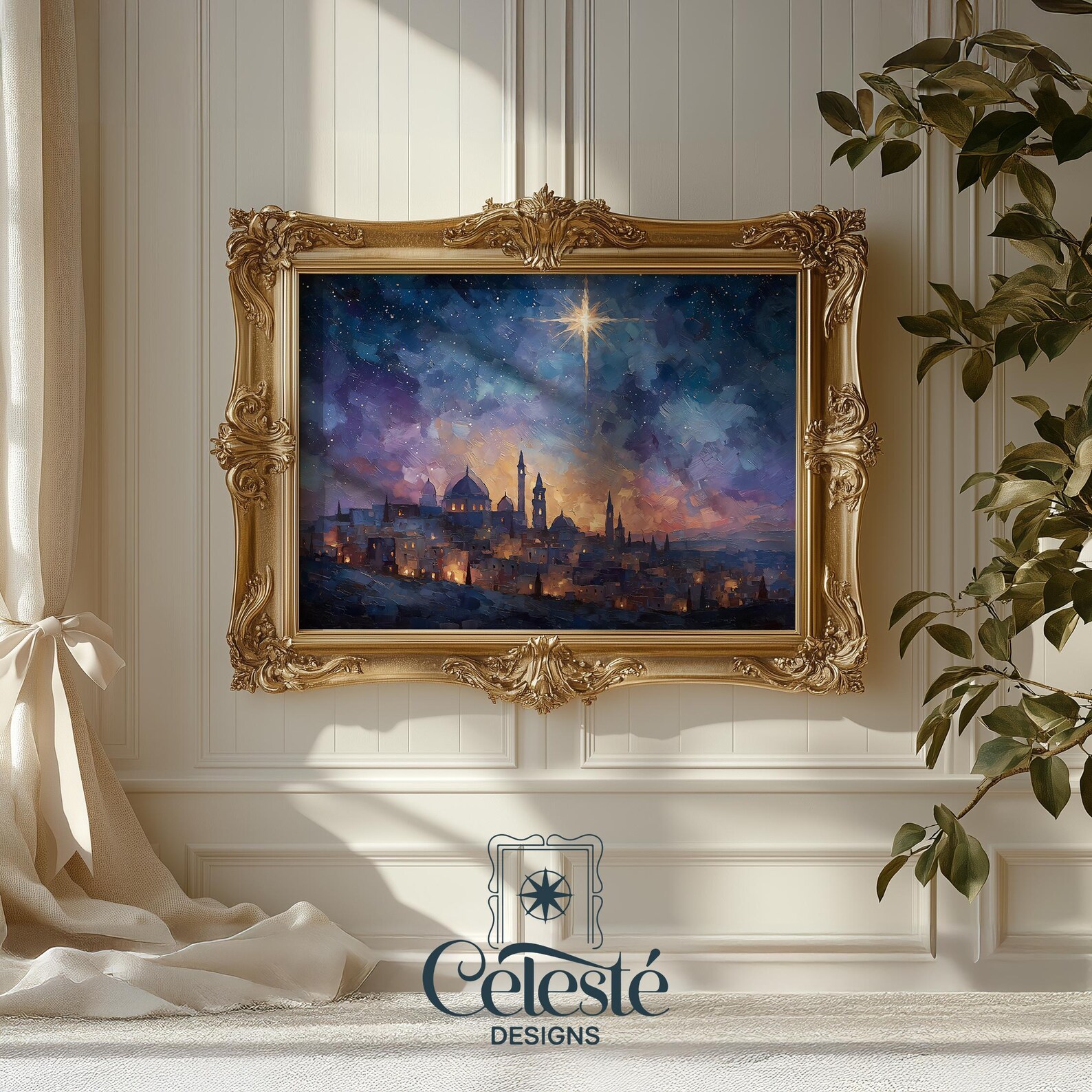Bethlehem Night Skyline Print: Nativity Star Painting (digital Download ...