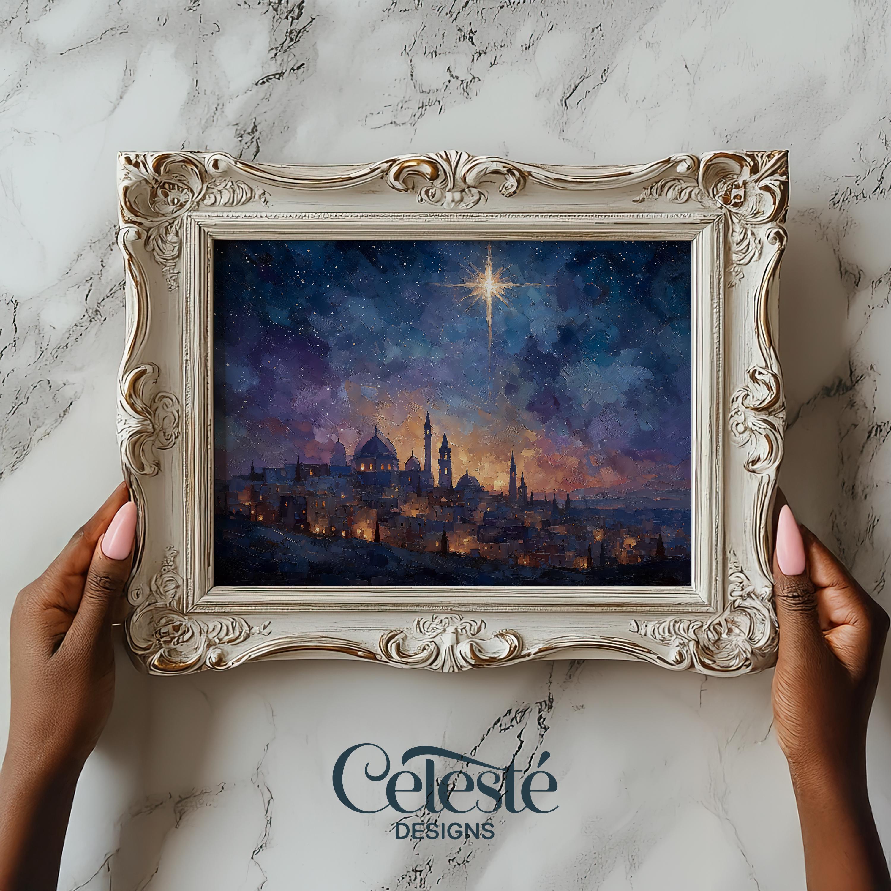 Bethlehem Night Skyline Print: Nativity Star Painting (digital Download ...