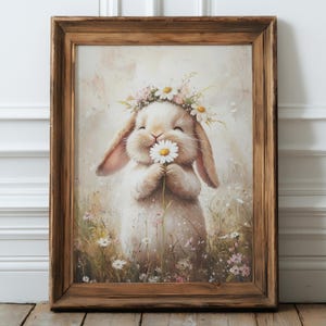 Daisy Crown Bunny Print, Spring Nursery Wall Art, Easter Rabbit Digital ...