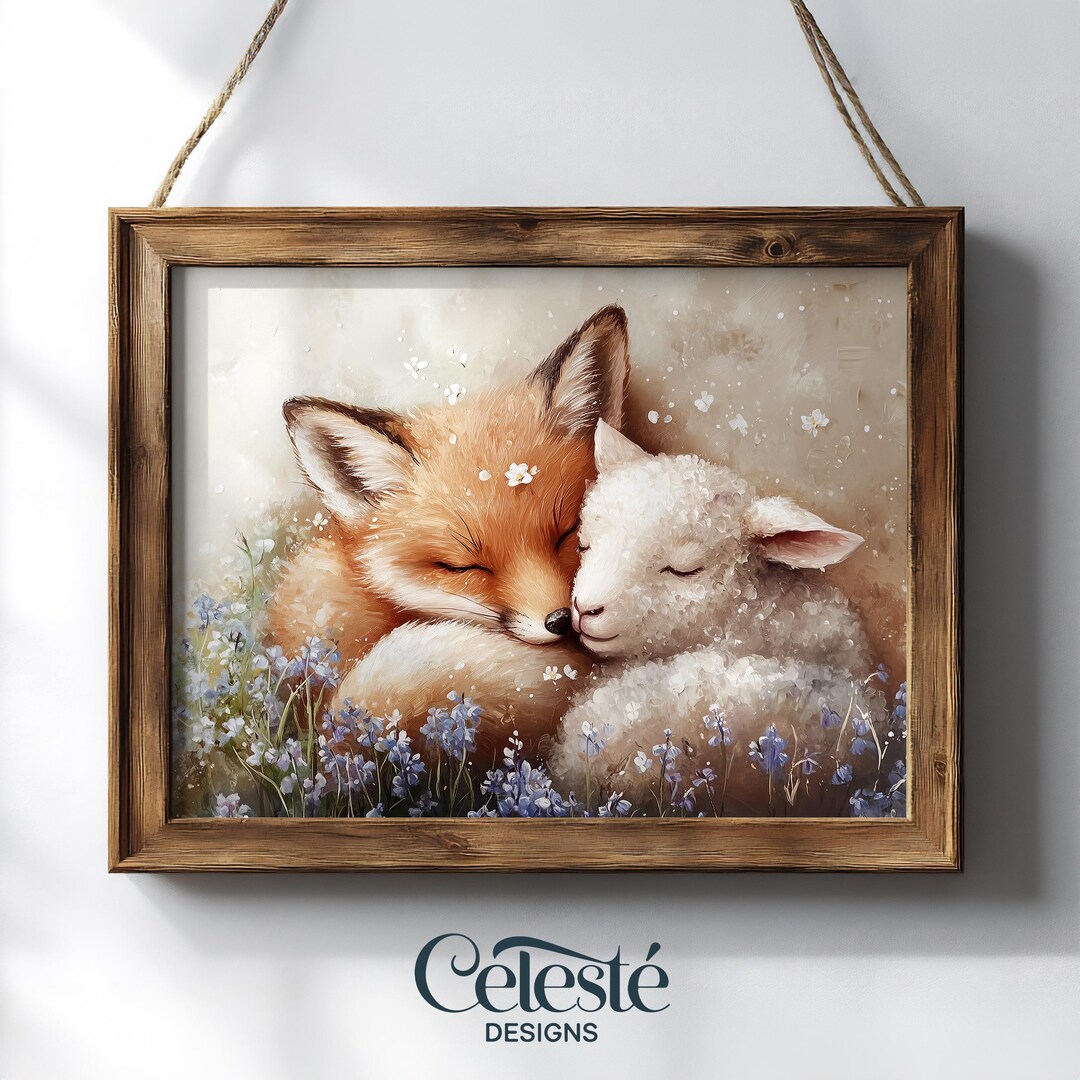 Fox and Lamb Print, Woodland Nursery Wall Art, Baby Room Animal Friends ...