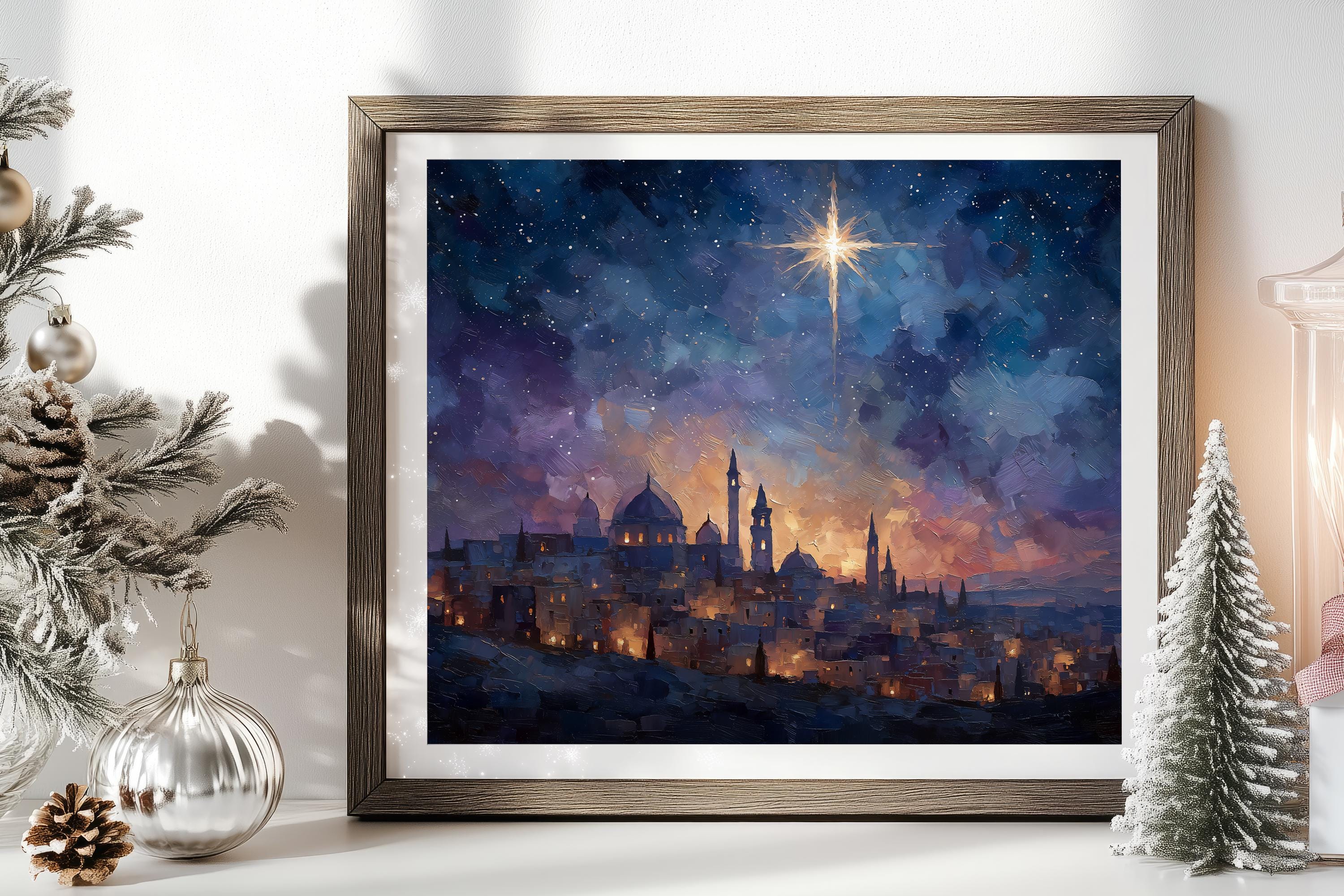 Bethlehem Night Skyline Print: Nativity Star Painting (digital Download ...