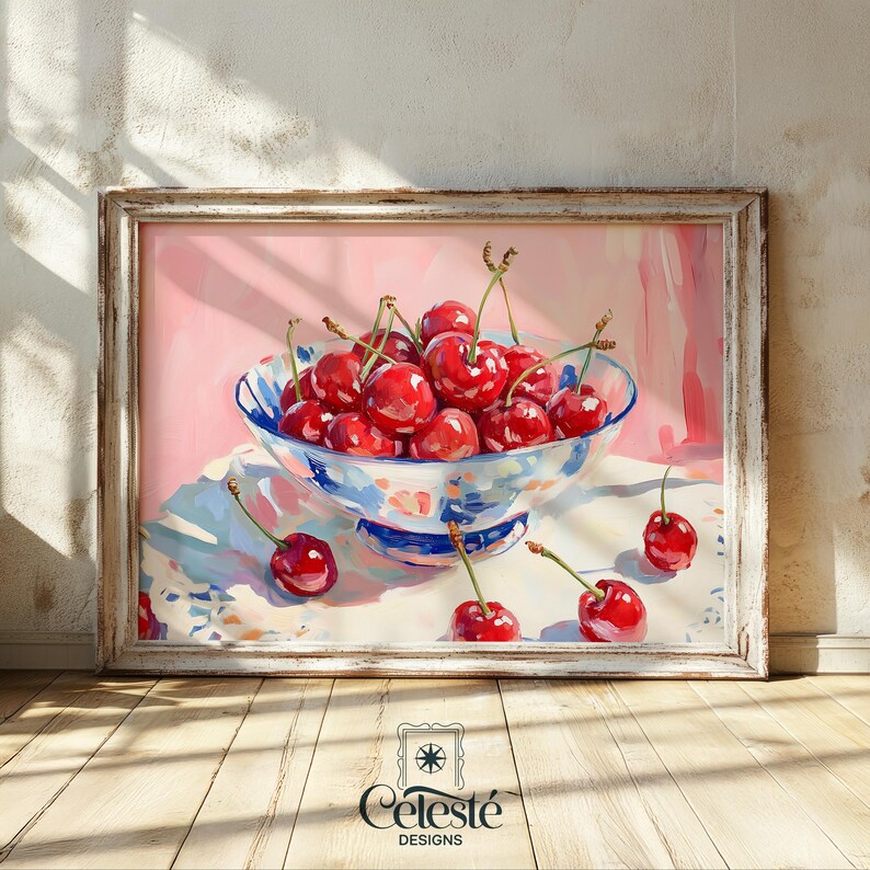 Retro Cherry Print: Pink Kitchen Wall Art (digital Download) - Etsy
