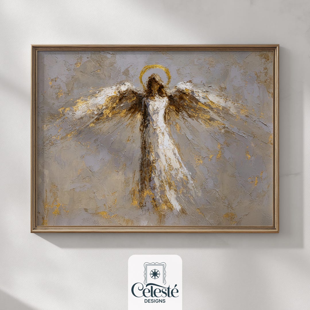 Guardian Angel Wall Art, Christian Angel Artwork, Gold Textured Faith ...