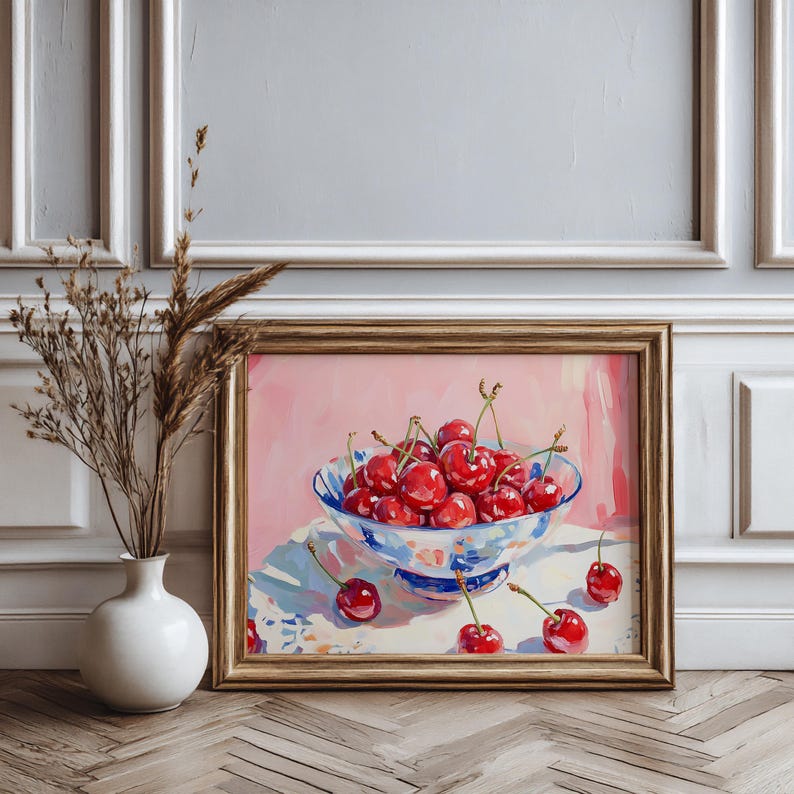 Retro Cherry Print: Pink Kitchen Wall Art (digital Download) - Etsy