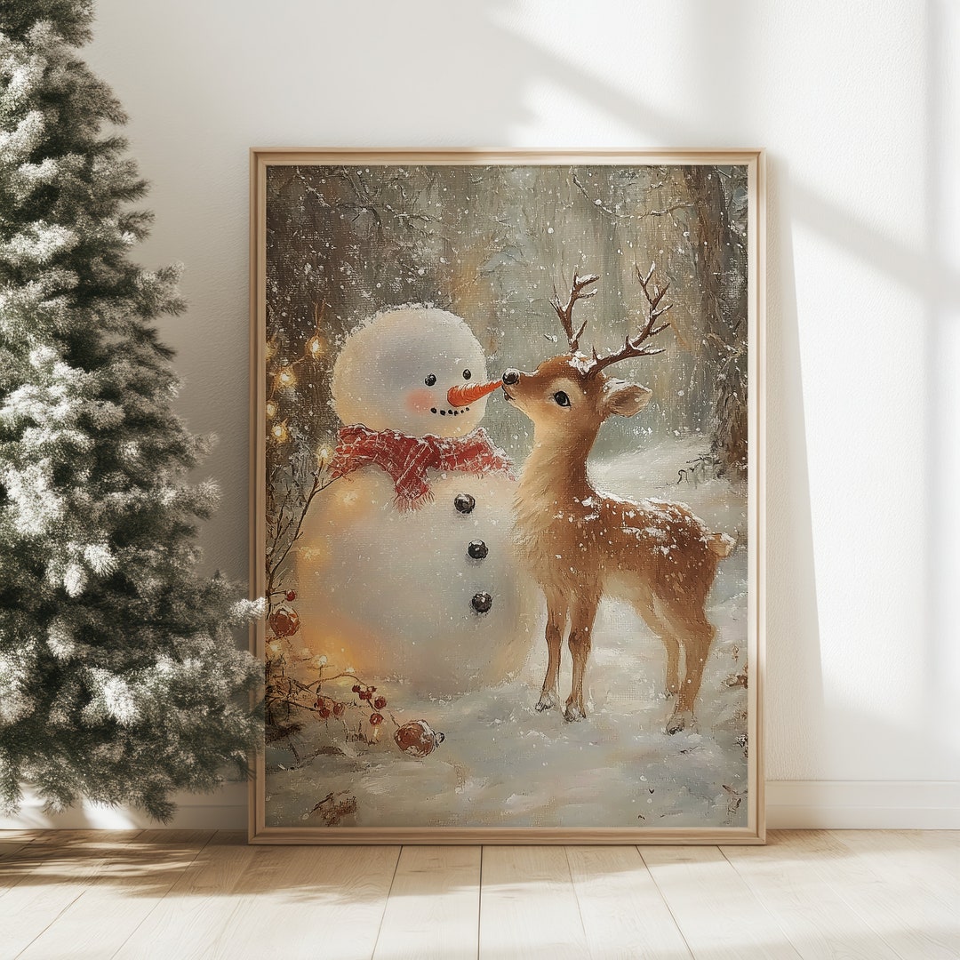 Vintage Snowman Christmas Print: Snowy Forest Scene (digital Download ...