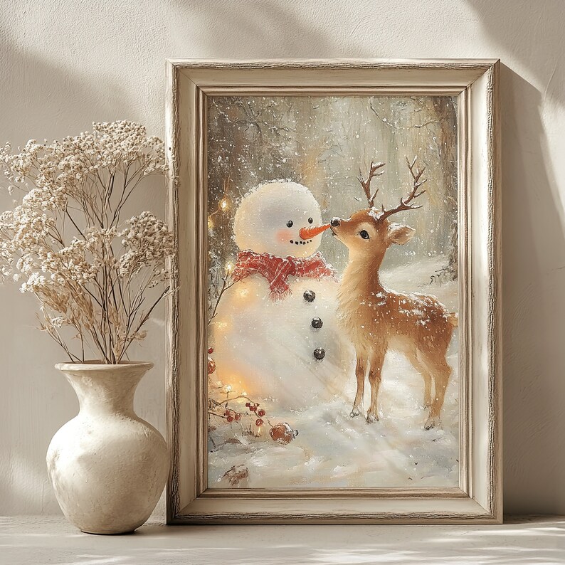 Vintage Snowman Christmas Print: Snowy Forest Scene (digital Download ...