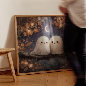 Ghost Couple Wall Art – Cute Halloween Print, Autumn Illustration ...