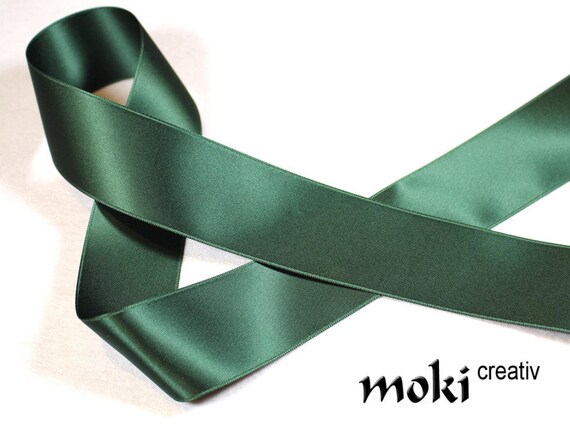 2 m satin ribbon dark green uni 40 mm ribbon decoration | Etsy