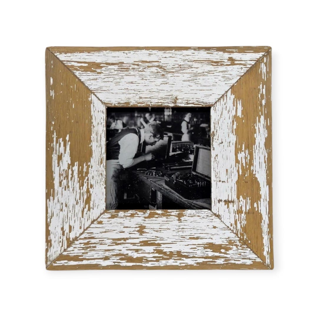 4x4 Upcycled Timber Photo Frame: Reclaimed Wood, Chippy White Paint - Etsy