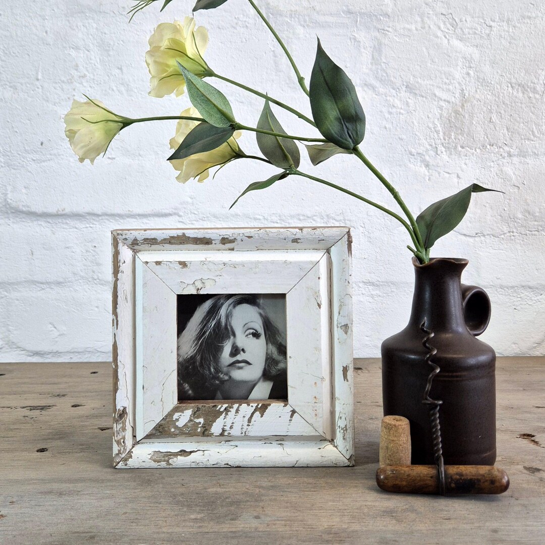 4x4 Reclaimed Wood Photo Frame: Chippy White Enamel, Rustic Decor - Etsy