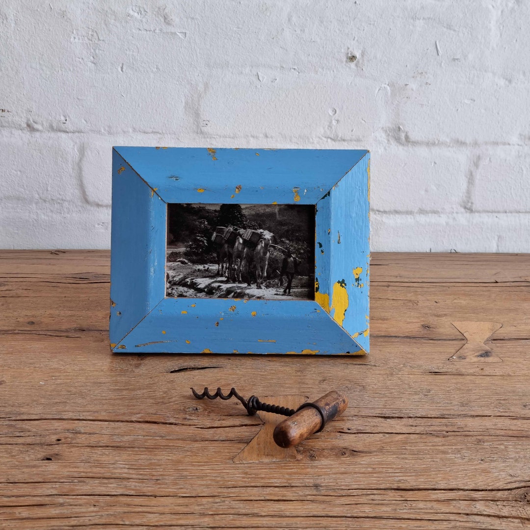 4x6 Upcycled 60s Photo Frame: Cornflower Blue Shabby Chic Timber - Etsy